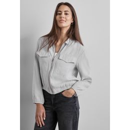 Blouson Street One, Damen, Gr. 38, grau (erdgrau), Stoff, 84% Modal, 16% Polyester, unifarben, casual, normal normal, V-Ausschnitt, Langarm Bündchen, Jacken, mit Elastikbund