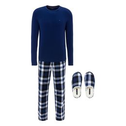 Schlafanzug Tommy Hilfiger Underwear "LS PJ SET + FLUFFY SLIPPERS" Gr. L (52), blue ink / heritage deck midi Herren Homewear-Sets