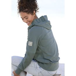 Kapuzensweatjacke ELBSAND "Kelda" Gr. L (40), blau (petrol) Damen Sweatjacken mit Logo-Stickerei an der Kapuze, Basic