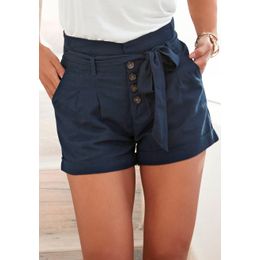 Shorts Lascana Gr. 34, N-Gr, blau (marine) Damen Hosen Shorts Strandshorts und Knopfleiste, kurze Hose, Leinenhose, Sommerhose