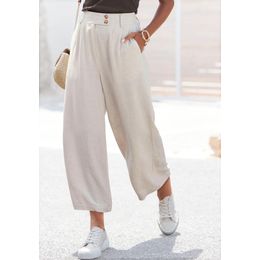 Bundfaltenhose Lascana Gr. 38, N-Gr, beige (sand) Damen Hosen mit Taschen und Knopfdetail, weites Bein, Leinenhose, Sommerhose