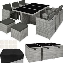 TecTake® Rattan Sitzgruppe, mit Aluminiumgestell, wetterfest und UV-beständig, 2 Bezugssets, zusammenschiebbar, inklusive Schutzhülle