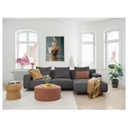 Ecksofa furninova "Vesta mit tollem Sitzkomfort und schöner Detailverarbeitung" Sofas Gr. B/H/T: 300cm x 74cm x 160cm, Struktur, Recamiere rechts, inklusive 3 Rückenkissen, grau mit attraktiver Naht in Kederoptik, im skandinavischen Design