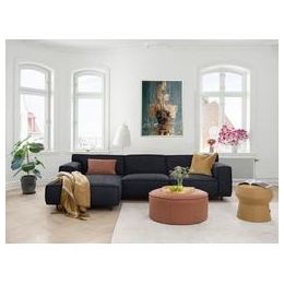 Ecksofa furninova "Vesta mit tollem Sitzkomfort und schöner Detailverarbeitung" Sofas Gr. B/H/T: 300cm x 74cm x 160cm, Struktur, Recamiere links, inklusive 3 Rückenkissen, blau (dunkelblau) mit attraktiver Naht in Kederoptik, im skandinavischen Design