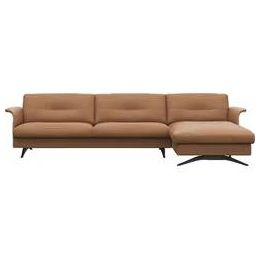 Ecksofa FLEXLUX "Glow, super bequem durch hochwertigem Sitzaufbau mit Federkern, L-Form" Sofas Gr. B/H/T: 305cm x 81cm x 158cm, Echtleder, Chaiselongue rechts, braun (modern cognac brown) Modernes skandinavisches Design