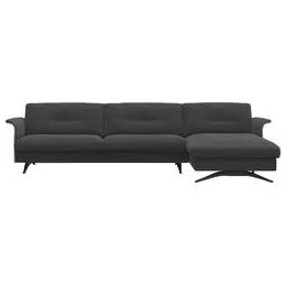 Ecksofa FLEXLUX "Glow, super bequem durch hochwertigem Sitzaufbau mit Federkern, L-Form" Sofas Gr. B/H/T: 305cm x 81cm x 158cm, Lederoptik, Chaiselongue rechts, grau (shark grau) Modernes skandinavisches Design