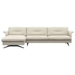 Ecksofa FLEXLUX "Glow, super bequem durch hochwertigem Sitzaufbau mit Federkern, L-Form" Sofas Gr. B/H/T: 305cm x 81cm x 158cm, Echtleder, Chaiselongue links, weiß (warm weiß) Modernes skandinavisches Design