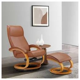 Relaxsessel Home Affaire "Paris TV-Sessel, Sessel mit Hocker, Wohnzimmer, Schlaffunktion manuell" Gr. NaturLEDER, Drehfunktion-Relaxfunktion, B/H/T: 67cm x 107cm x 78cm, braun (cognac) verstellbar, Microfaser, NaturLEDER, Webstoff, Sitzhöhe 46 cm