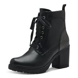 Schnürstiefelette Marco Tozzi Gr. 40, schwarz (schwarz kombiniert) Damen Schuhe Blockabsatz, Stiefelette, Schnürboots in veganer Verarbeitung