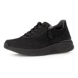 Keilsneaker Gabor ROLLINGSOFT, Damen, Gr. 38, schwarz, Nubukleder, unifarben, casual, Schuhe, Freizeitschuh, Halbschuh, Schnürschuh, Logoschriftzug an der Ferse