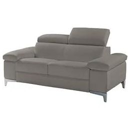 2,5-Sitzer NICOLETTI HOME Sofas Gr. B/H/T: 194cm x 79cm x 108cm, Leder Torrello, ohne elektrische Relaxfunktion, grau (iron) mit Kopfteilverstellung, oder ohne elektrischer Relaxfunktion