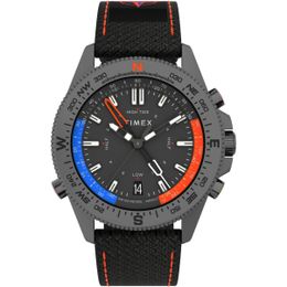 Quarzuhr Timex "TIDE/TEMP/COMPASS" Armbanduhren schwarz (schwarz-orange) Herren Armbanduhr, Herrenuhr, Datum, Leuchtzeiger, Saphirglas, Textilarmband