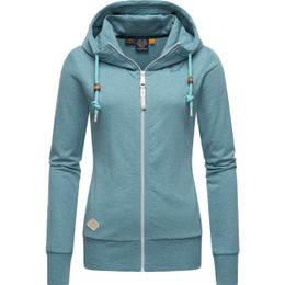 Kapuzensweatjacke Ragwear "Paya Intl." Gr. L (40), blau (aquablau) Damen Sweatjacken sportlicher Kapuzensweater mit Kordeln