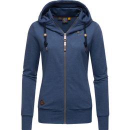 Kapuzensweatjacke Ragwear "Paya Intl." Gr. L (40), blau (navy) Damen Sweatjacken sportlicher Kapuzensweater mit Kordeln