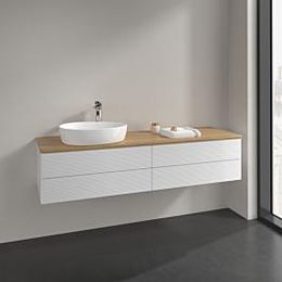 Villeroy & Boch Villeroy und Boch Antao Waschtisch-Unterschrank K26151GF 160x36x50cm, Hahnlochbohrung, Waschbeckenplattenfarbe honey oak, glossy white lacquer, mit Beleuchtung