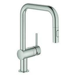 Grohe Minta Spültisch-Einhebelmischer 32322DC2 supersteel, herausziehbare Dual-Spülbrause, U-Auslauf