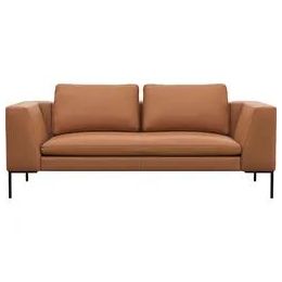 2,5-Sitzer FLEXLUX "Loano" Sofas Gr. B/H/T: 206cm x 86cm x 106cm, Echtleder, braun (modern cognac braun) modernes Sofa, frei im Raum stellbar, lose Kissen, Kaltschaum Sitz