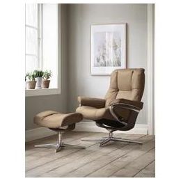 Relaxsessel stressless "Mayfair" Sessel Gr. Leder BATICK, Cross Base Braun, Relaxfunktion-Drehfunktion-PlusTMSystem-Gleitsystem-BalanceAdaptTM, B/H/T: 83cm x 102cm x 74cm, braun (latte batick) mit Hocker, Cross Base, Größe S, M & L, Holzakzent Braun