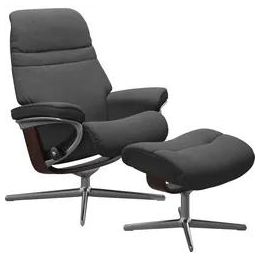 Relaxsessel stressless "Sunrise" Sessel Gr. ROHLEDER Stoff Q2 FARON, Cross Base Braun, Relaxfunktion-Drehfunktion-PlusTMSystem-Gleitsystem-BalanceAdaptTM, B/H/T: 79cm x 103cm x 73cm, grau (dark grey q2 faron) mit Hocker, Cross Base, Größe S, M & L, Holzakzent Braun