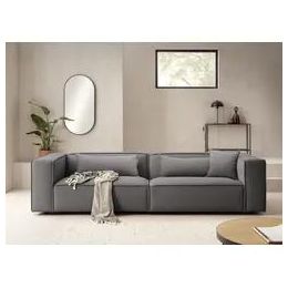 3-Sitzer LeGer Home by Lena Gercke "PIARA, Couch mit Kedernaht, Sofa in Cord oder Leinenoptik" Sofas Gr. B/H/T: 275cm x 66cm x 101cm, Flachgewebe, grau (anthrazit) schwarze Füße, bequemer Sitzkomfort