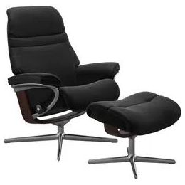 Relaxsessel stressless "Sunrise" Sessel Gr. Leder PALOMA, Cross Base Braun, Relaxfunktion-Drehfunktion-PlusTMSystem-Gleitsystem-BalanceAdaptTM, B/H/T: 92cm x 105cm x 80cm, schwarz (black paloma) mit Hocker, Cross Base, Größe S, M & L, Holzakzent Braun