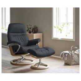 Relaxsessel stressless "Sunrise" Sessel Gr. Leder PALOMA, Relaxfunktion-Drehfunktion-PlusTMSystem-Gleitsystem-BalanceAdaptTM, B/H/T: 92cm x 105cm x 80cm, blau (shadow paloma) mit Signature Base, Größe L, Gestell Eiche