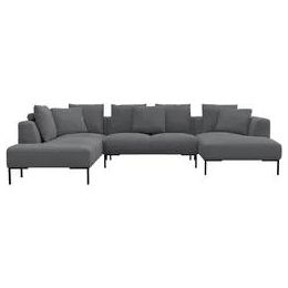 Ecksofa FLEXLUX "Sava U-Form, bequem und komfortabel durch den hochwertigen Sitzaufbau" Sofas Gr. B/H/T: 370cm x 94cm x 222cm, Lederoptik, langer Schenkel links, grau (elephant grey) Schwarze Metallfüße, mit losen Rückenkissen, Luxuriöses Sitzkomfort