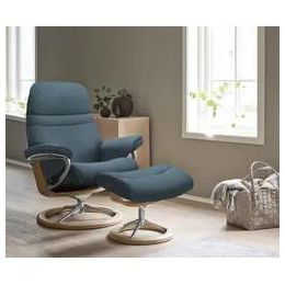 Relaxsessel stressless "Sunrise" Sessel Gr. ROHLEDER Stoff Q2 FARON, Relaxfunktion-Drehfunktion-PlusTMSystem-Gleitsystem-BalanceAdaptTM, B/H/T: 92cm x 105cm x 80cm, blau (petrol q2 faron) mit Signature Base, Größe L, Gestell Eiche