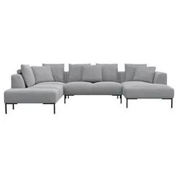 Ecksofa FLEXLUX "Sava U-Form, bequem und komfortabel durch den hochwertigen Sitzaufbau" Sofas Gr. B/H/T: 370cm x 94cm x 222cm, Chenille, langer Schenkel links, grau (sophisto grey) Schwarze Metallfüße, mit losen Rückenkissen, Luxuriöses Sitzkomfort