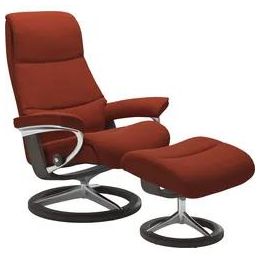 Relaxsessel stressless "View" Sessel Gr. ROHLEDER Stoff Q2 FARON, Cross Base Wenge, Relaxfunktion-Drehfunktion-PlusTMSystem-Gleitsystem-BalanceAdaptTM, B/H/T: 82cm x 109cm x 81cm, rot (rust q2 faron) mit Signature Base, Größe M,Gestell Wenge