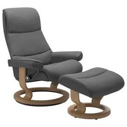 Relaxsessel stressless "View" Sessel Gr. Leder BATICK, Cross Base Eiche, Relaxfunktion-Drehfunktion-PlusTMSystem-Gleitsystem, B/H/T: 91cm x 109cm x 83cm, grau (grau batick) mit Classic Base, Größe L,Gestell Eiche