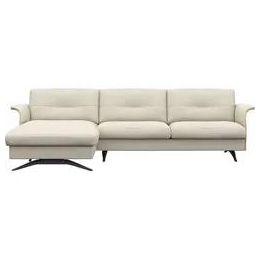 Ecksofa FLEXLUX "Glow, super bequem durch hochwertigem Sitzaufbau mit Federkern, L-Form" Sofas Gr. B/H/T: 273cm x 81cm x 158cm, Echtleder, Chaiselongue links, Armlehne Furnier: Walnuss, weiß (warm white) Modernes skandinavisches Design