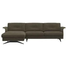 Ecksofa FLEXLUX "Glow, super bequem durch hochwertigem Sitzaufbau mit Federkern, L-Form" Sofas Gr. B/H/T: 273cm x 81cm x 158cm, Lederoptik, Chaiselongue links, Armlehne Furnier: Walnuss, braun (camel brown) Modernes skandinavisches Design