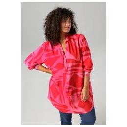 Longbluse ANISTON PLUS Gr. 46, pink (pink, rose), Damen, Web, Obermaterial: 100% Viskose, bedruckt, gemustert, Blusen, mit farbenfrohem, großflächigem Druck - NEUE KOLLEKTION