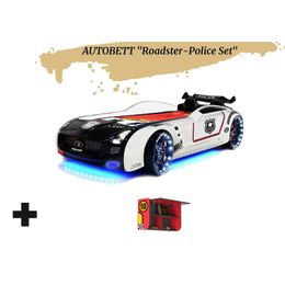 Autobett Kinderbett "Roadster Police" LED Sound Sportsitze Lattenrost Spoiler 90x190 cm