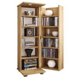 Vcm Holz CD DVD Stand Regal platzsparender CD Schrank mit abschlie&szlig;barer Holzt&uuml;r f&uuml;r 300 CDs oder 130 DVDs oder 72-Videos Ma&szlig;e: H. 93 x B. 31 x T. 31 cm 10 variable Einlegeb&ouml;den &ndash; Engalo L