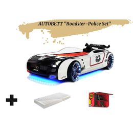 Autobett Kinderbett "Roadster Police" LED Sound Sportsitze Lattenrost Spoiler 90x190 cm