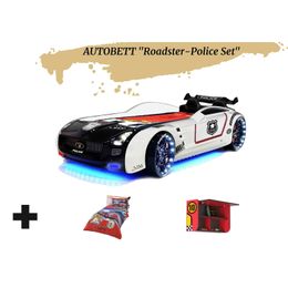 Autobett Kinderbett "Roadster Police" LED Sound Sportsitze Lattenrost Spoiler 90x190 cm