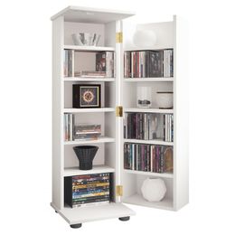 Vcm Holz CD DVD Stand Regal platzsparender CD Schrank mit abschlie&szlig;barer Holzt&uuml;r f&uuml;r 300 CDs oder 130 DVDs oder 72-Videos Ma&szlig;e: H. 93 x B. 31 x T. 31 cm 10 variable Einlegeb&ouml;den &ndash; Engalo L