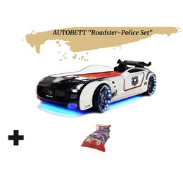 Autobett Kinderbett "Roadster Police" LED Sound Sportsitze Lattenrost Spoiler 90x190 cm