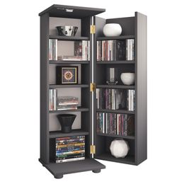 Vcm Holz CD DVD Stand Regal platzsparender CD Schrank mit abschlie&szlig;barer Holzt&uuml;r f&uuml;r 300 CDs oder 130 DVDs oder 72-Videos Ma&szlig;e: H. 93 x B. 31 x T. 31 cm 10 variable Einlegeb&ouml;den &ndash; Engalo L