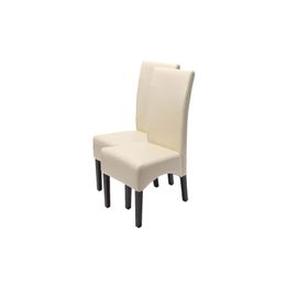 MCW 2er-Set Esszimmerstuhl K&uuml;chenstuhl Stuhl Crotone, LEDER ~ creme, dunkle Beine