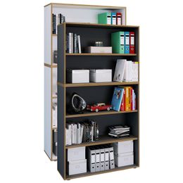 Vcm Holzregal stehend platzsparender Aktenschrank Ma&szlig;e ca. B. 100 x H. 183 x T. 33 cm Elegantes Regal B&uuml;roregal &ndash; Salia 5fach B. 100 cm