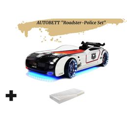 Autobett Kinderbett "Roadster Police" LED Sound Sportsitze Lattenrost Spoiler 90x190 cm
