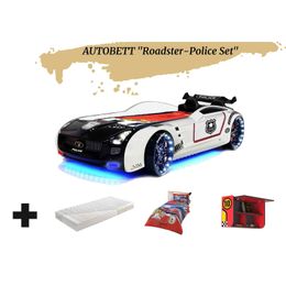 Autobett Kinderbett "Roadster Police" LED Sound Sportsitze Lattenrost Spoiler 90x190 cm