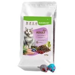 LYRA PET 2,5 kg Lecker.Pet® Mia's Adult Herzhaftes Geflügel Katzenfutter Trockenfutter Vollnahrung + 2 Mäuse