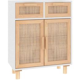 Sideboard Weiß 60x30x75 cm Massivholz Kiefer und Natur-Rattan vidaXL