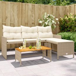 Gartensofa in L-Form mit Tisch und Kissen Beige Poly Rattan