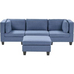 Beliani 3-Sitzer Sofa Blau Stoffbezug mit Ottomane Schwarzen Beinen Modulsofa Wohnzimmermöbel Modern Wohnzimmer Salon Wohnecke Sitzecke