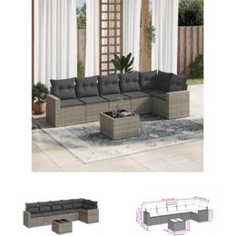 7-tlg. Garten-Sofagarnitur mit Kissen Grau Poly Rattan - Gartenmöbel-Sets - Grau - The Living Store